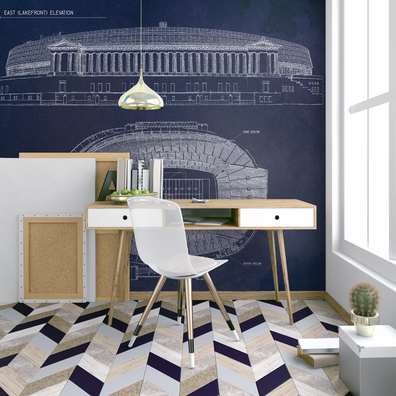 Soldier Field Blueprint Mural - Murals Your Way