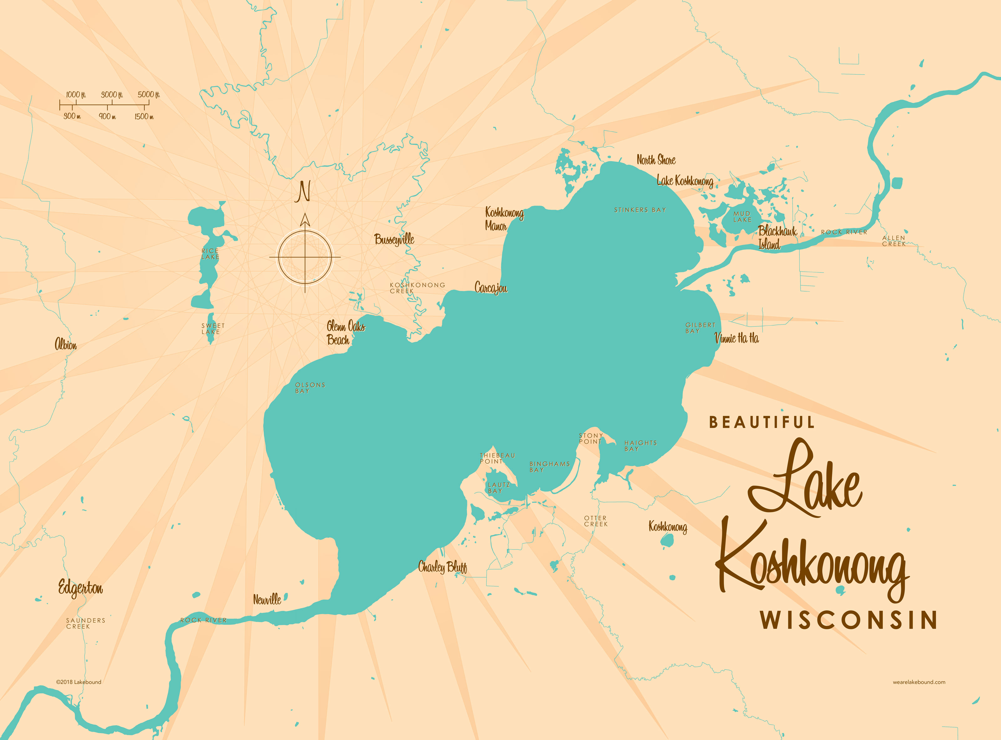 Lake Koshkonong WI Lake Map Wall Mural - Murals Your Way