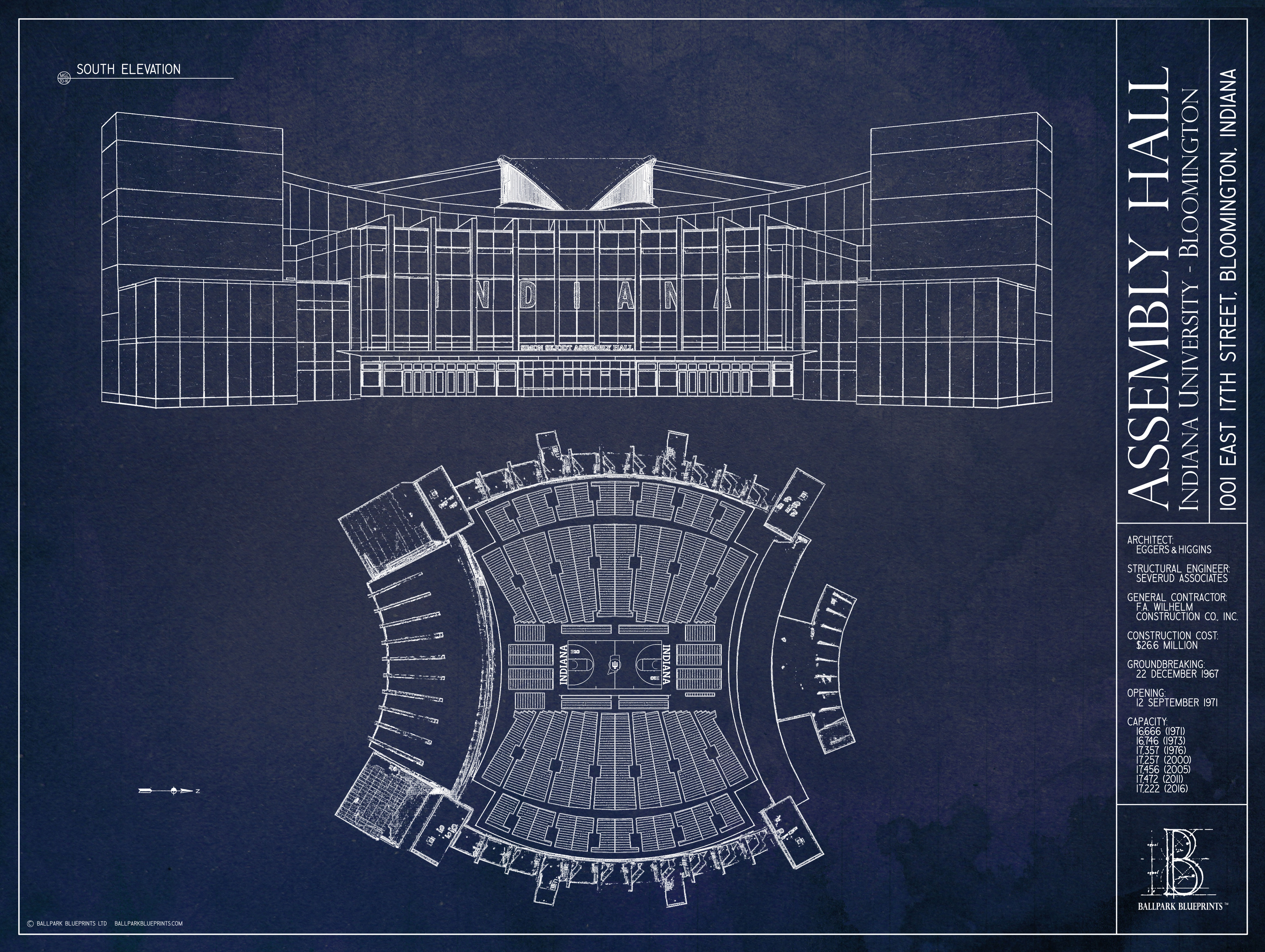 Indiana Assembly Hall Blueprint Wall Mural - Murals Your Way