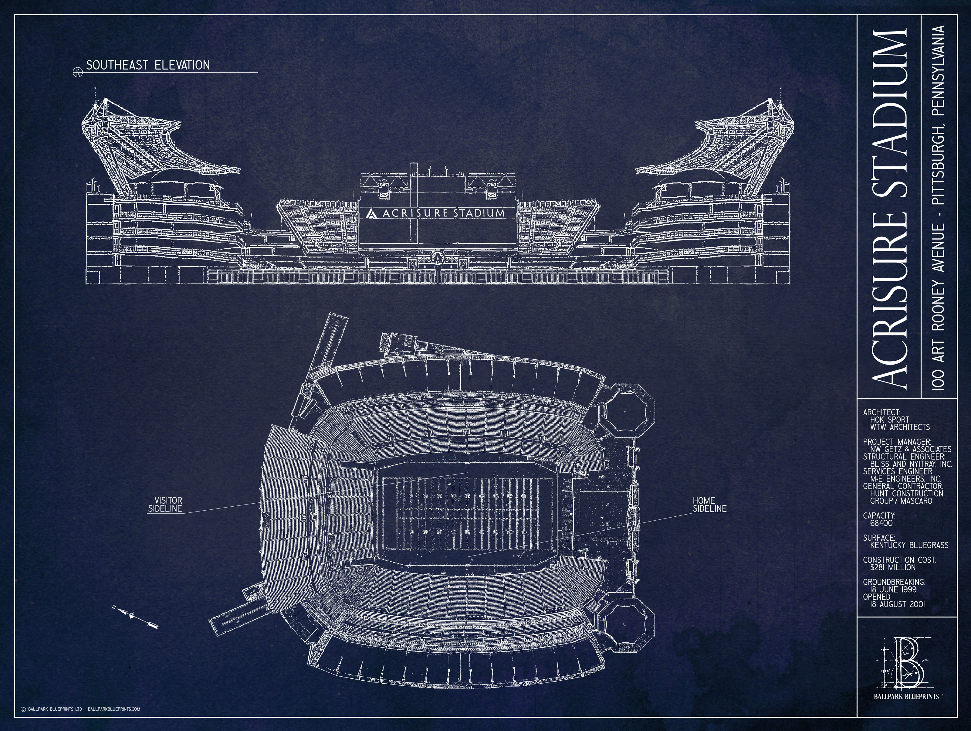 Acrisure Stadium Blueprint Wall Mural - Murals Your Way
