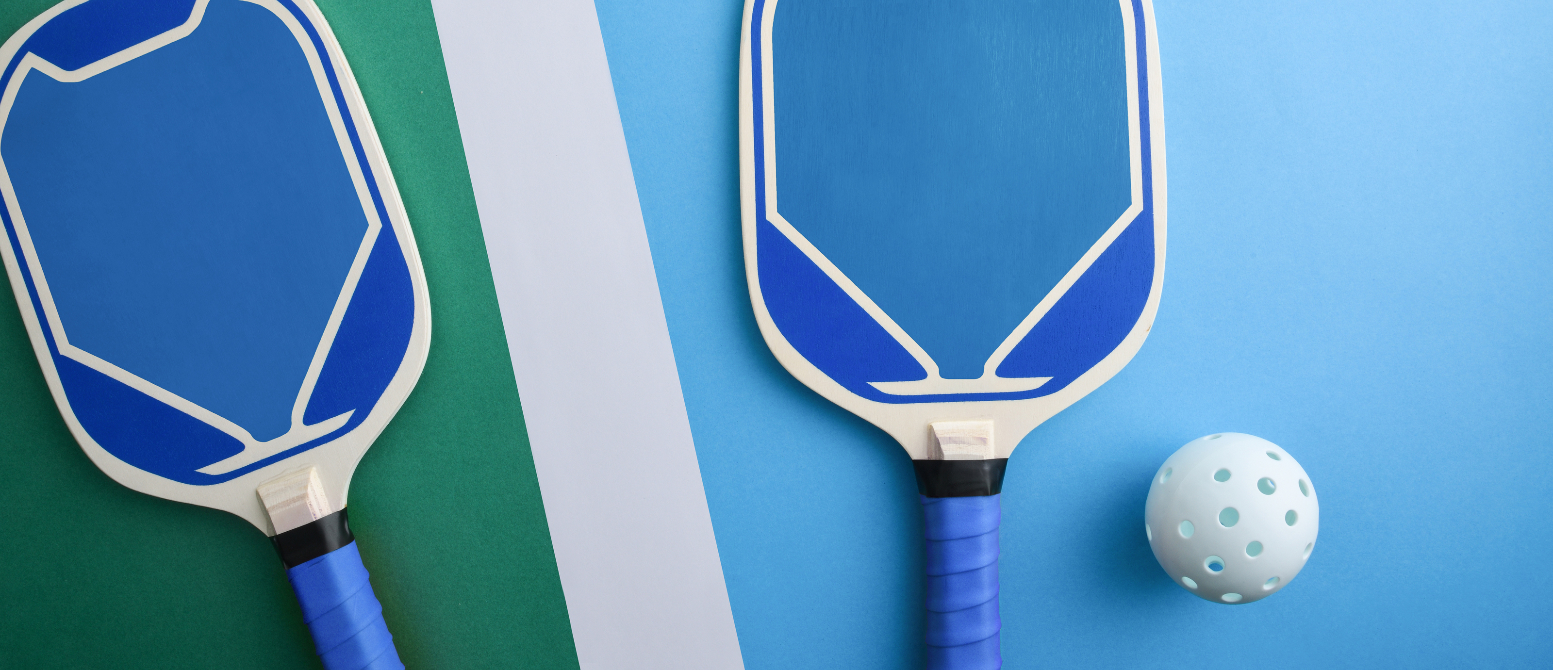 Blue Pickleball Paddles On Playing Court Wall Mural - Murals Your Way