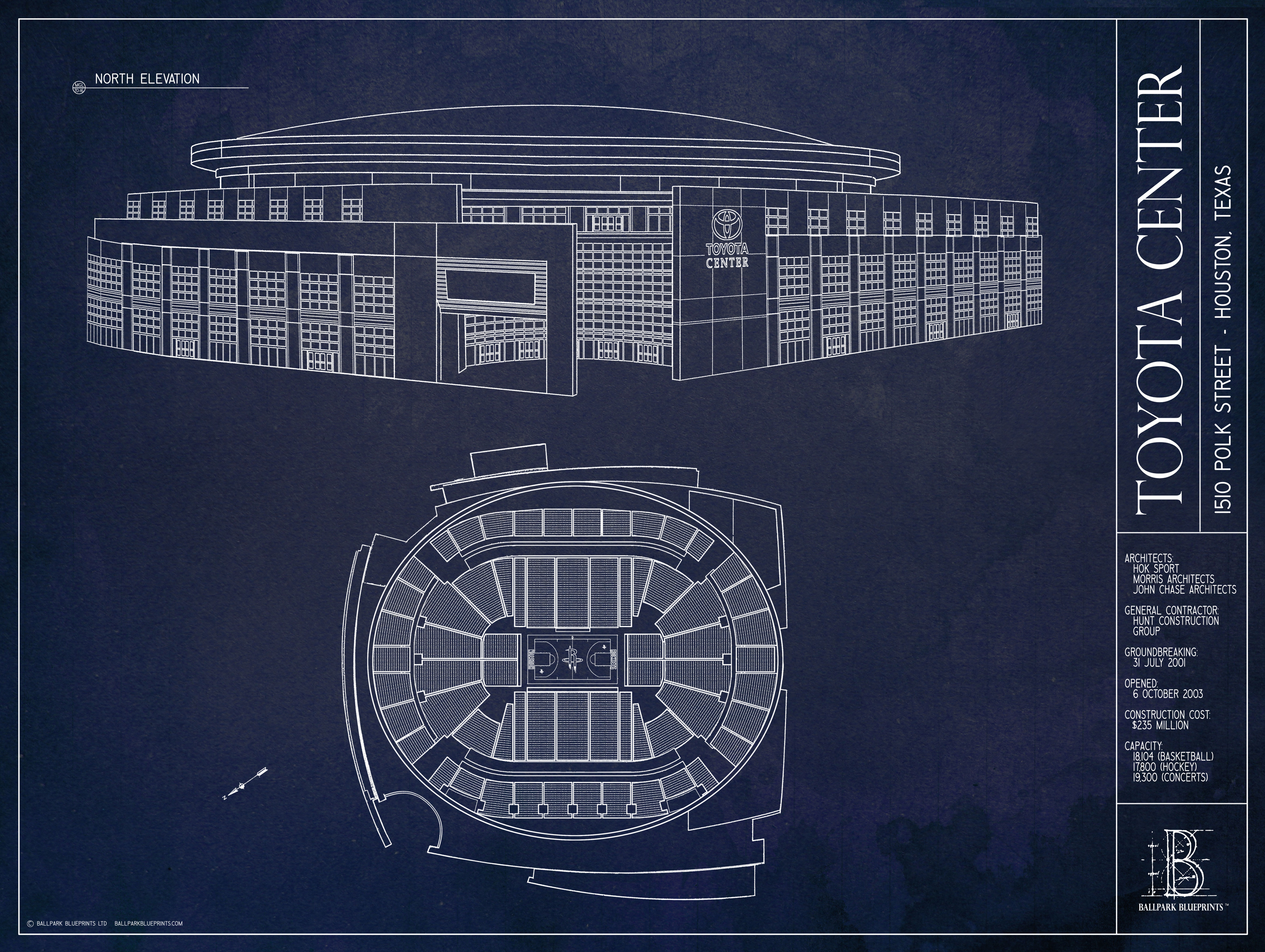 Toyota Center Blueprint Wall Mural - Murals Your Way