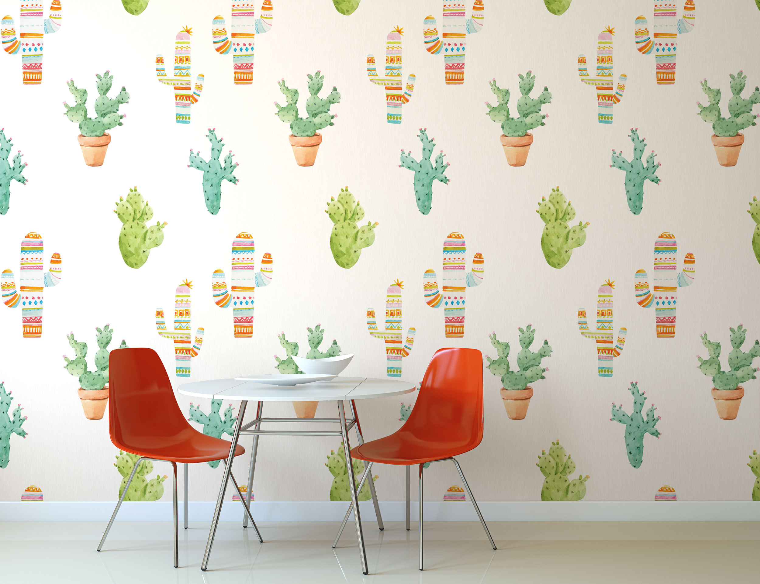 Watercolor Cactus Pattern Mural - Murals Your Way