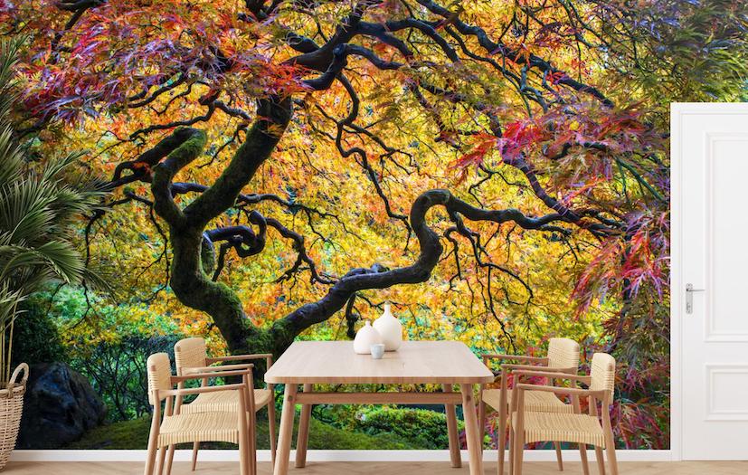 Tree Designs For Wall Murals 3D Forest Fog Tree Top Ceiling Entire