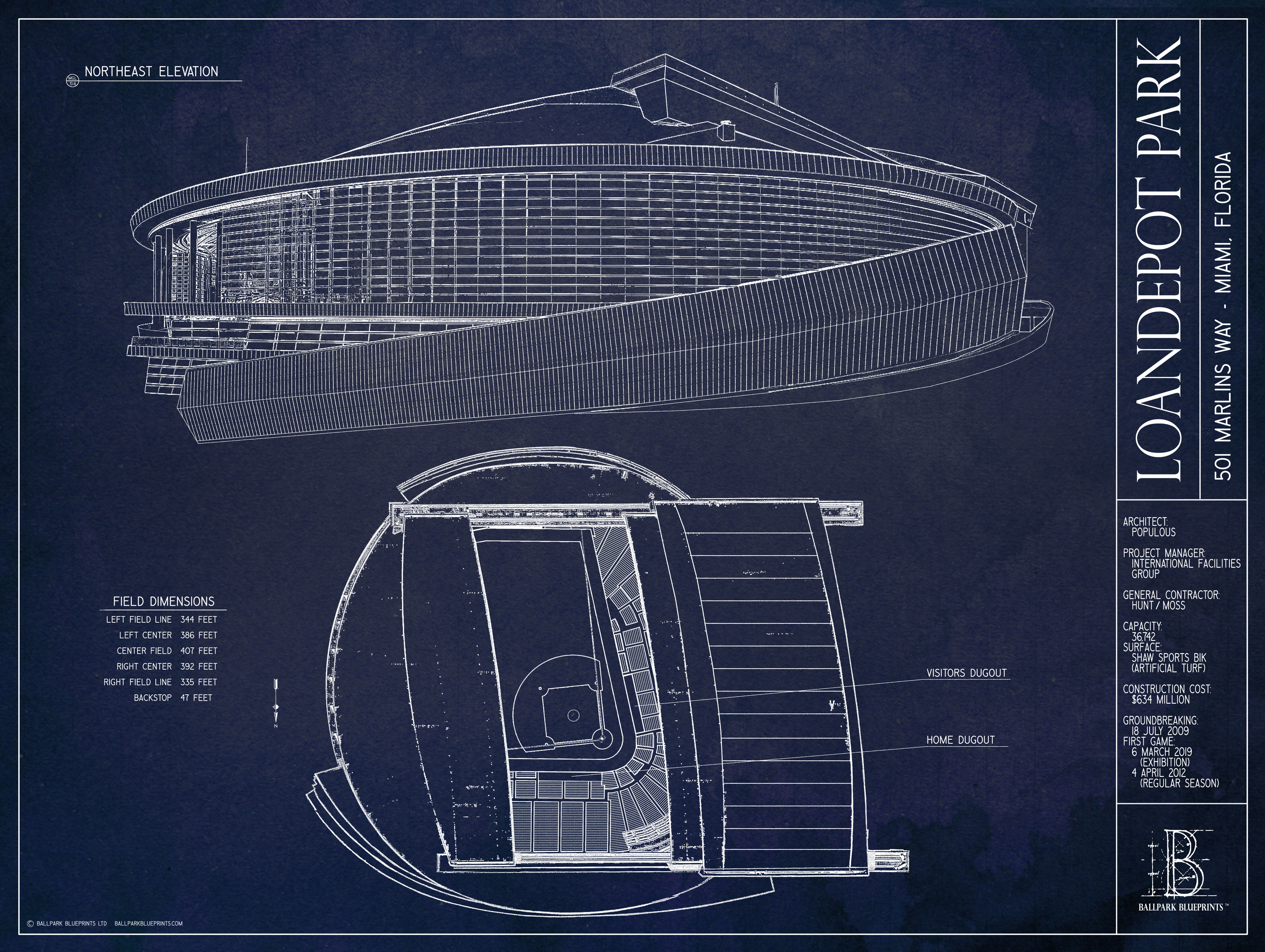 Loan Depot Park Blueprint Wall Mural - Murals Your Way