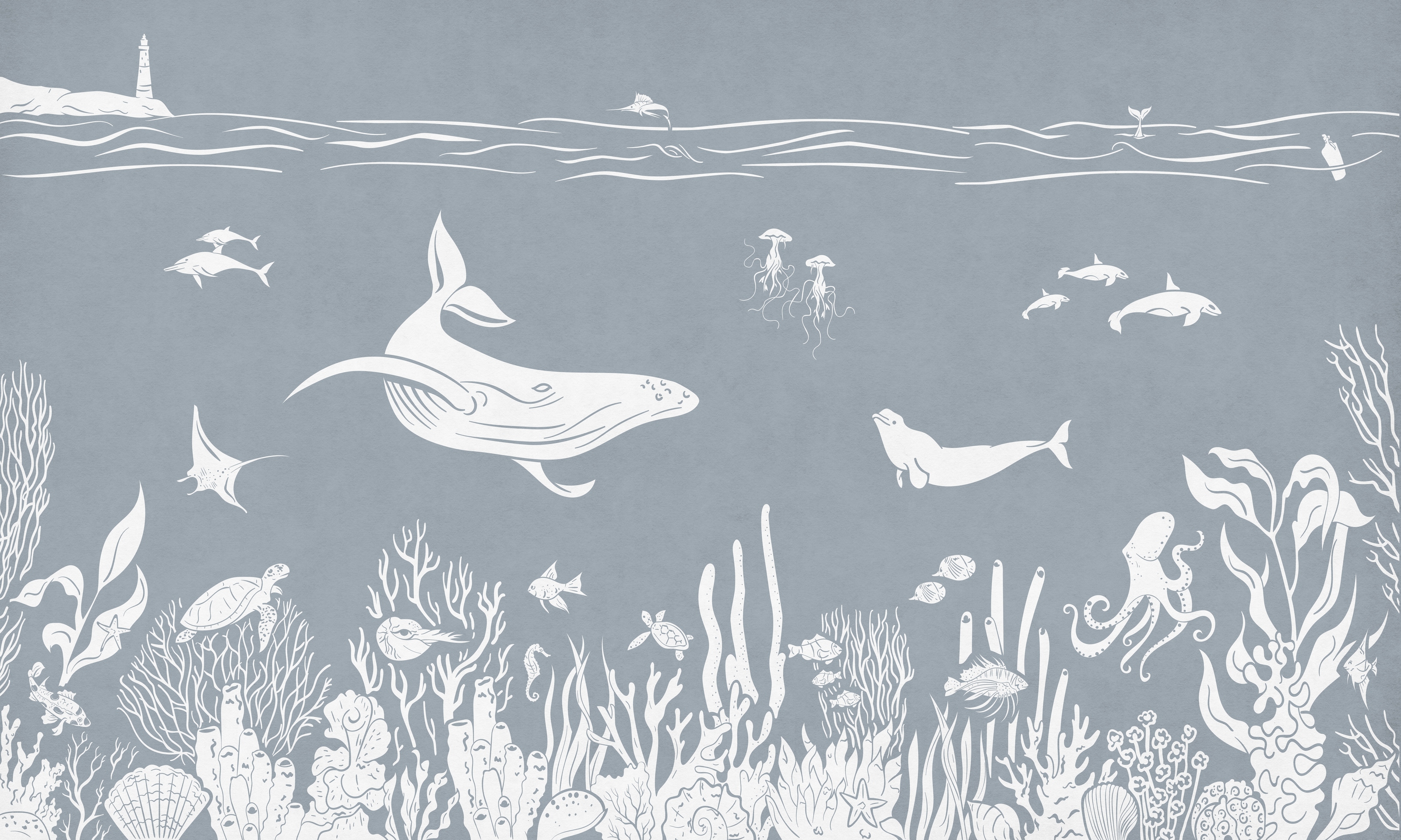 Monochrome Sea - Blue Wall Mural - Murals Your Way