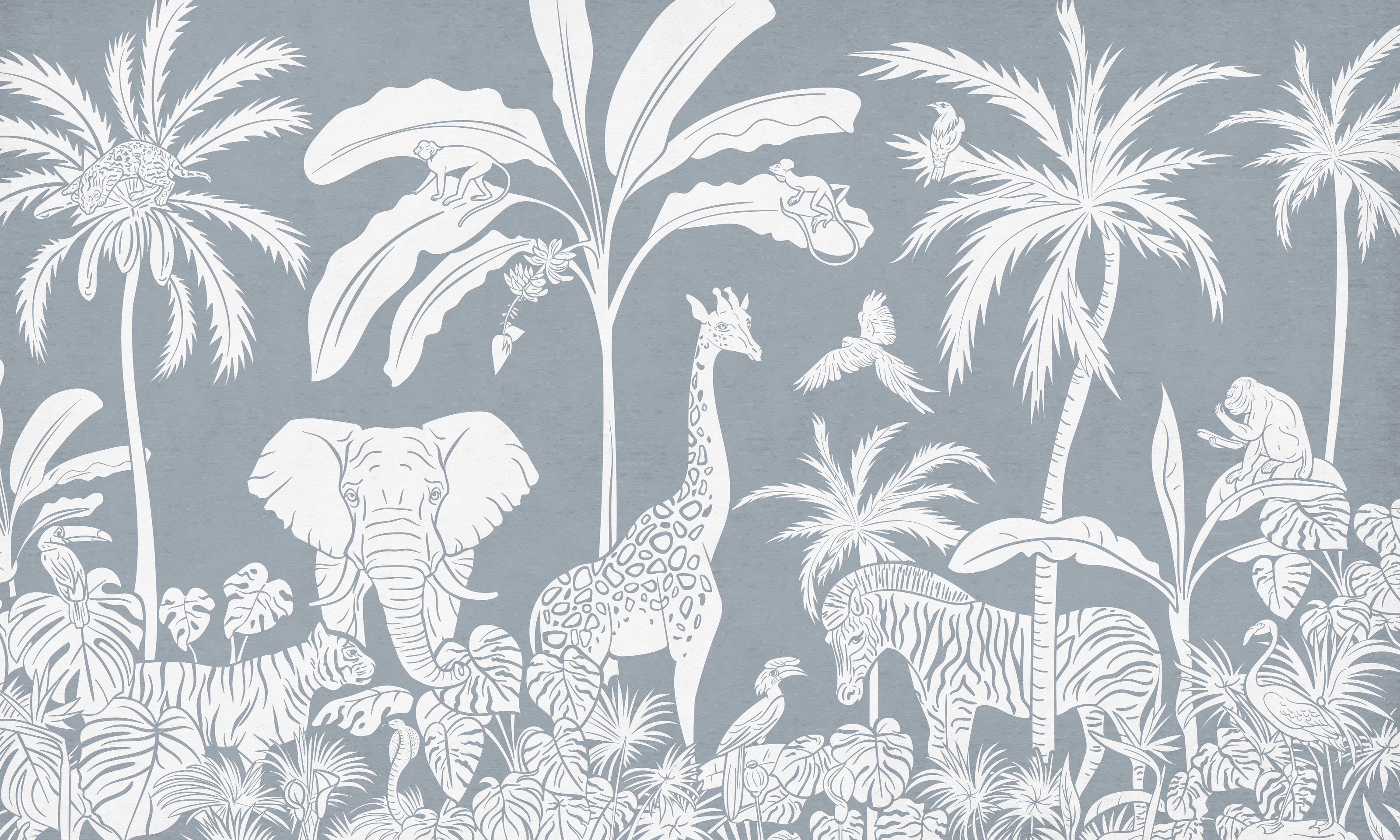 Monochrome Jungle - Blue Wall Mural - Murals Your Way