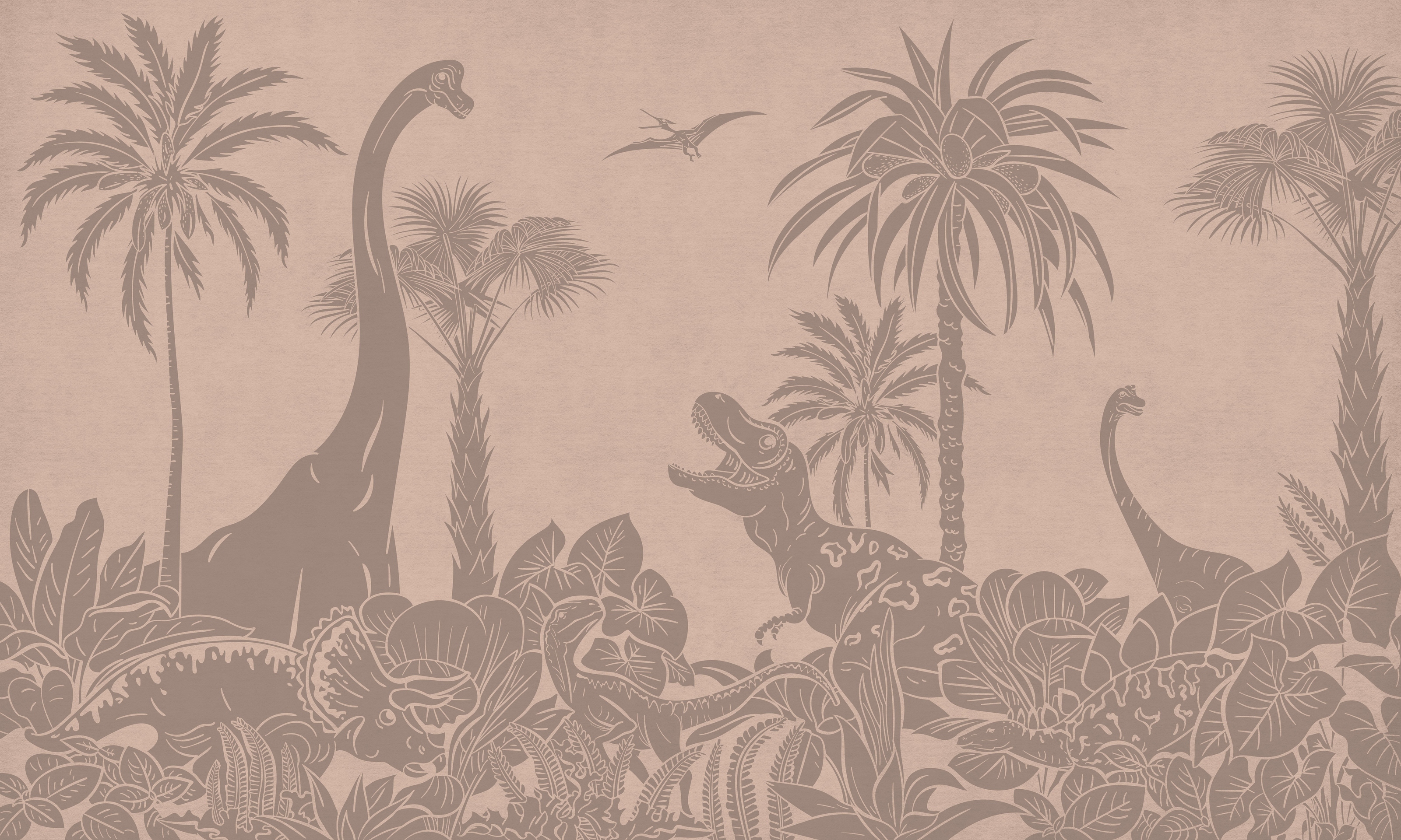 Monochrome Dino - Pink Vintage Wall Mural - Murals Your Way