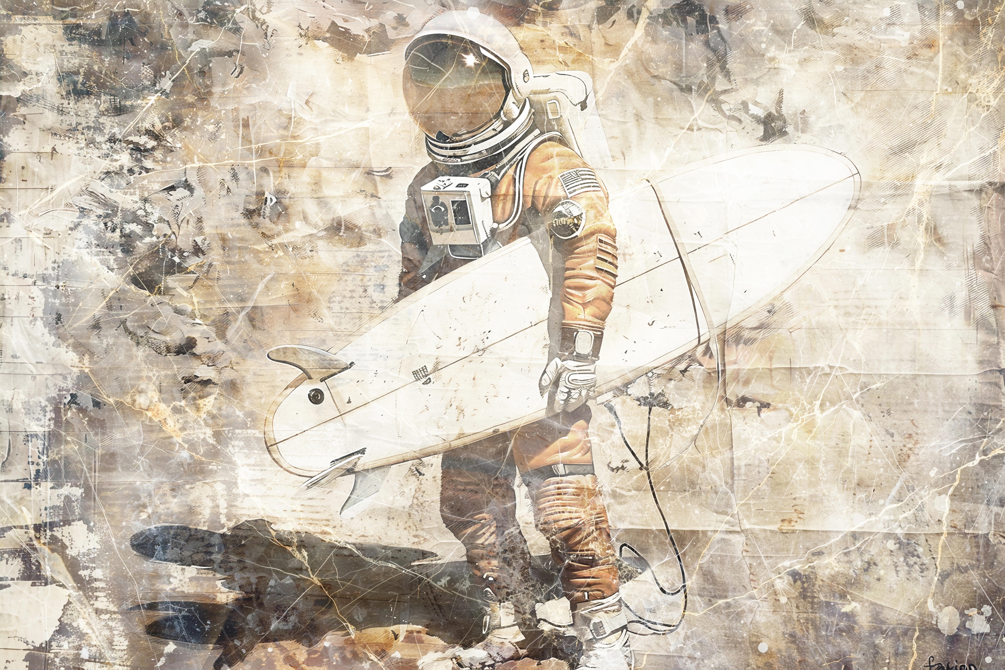 Surfing Astronaut Wall Mural - Murals Your Way