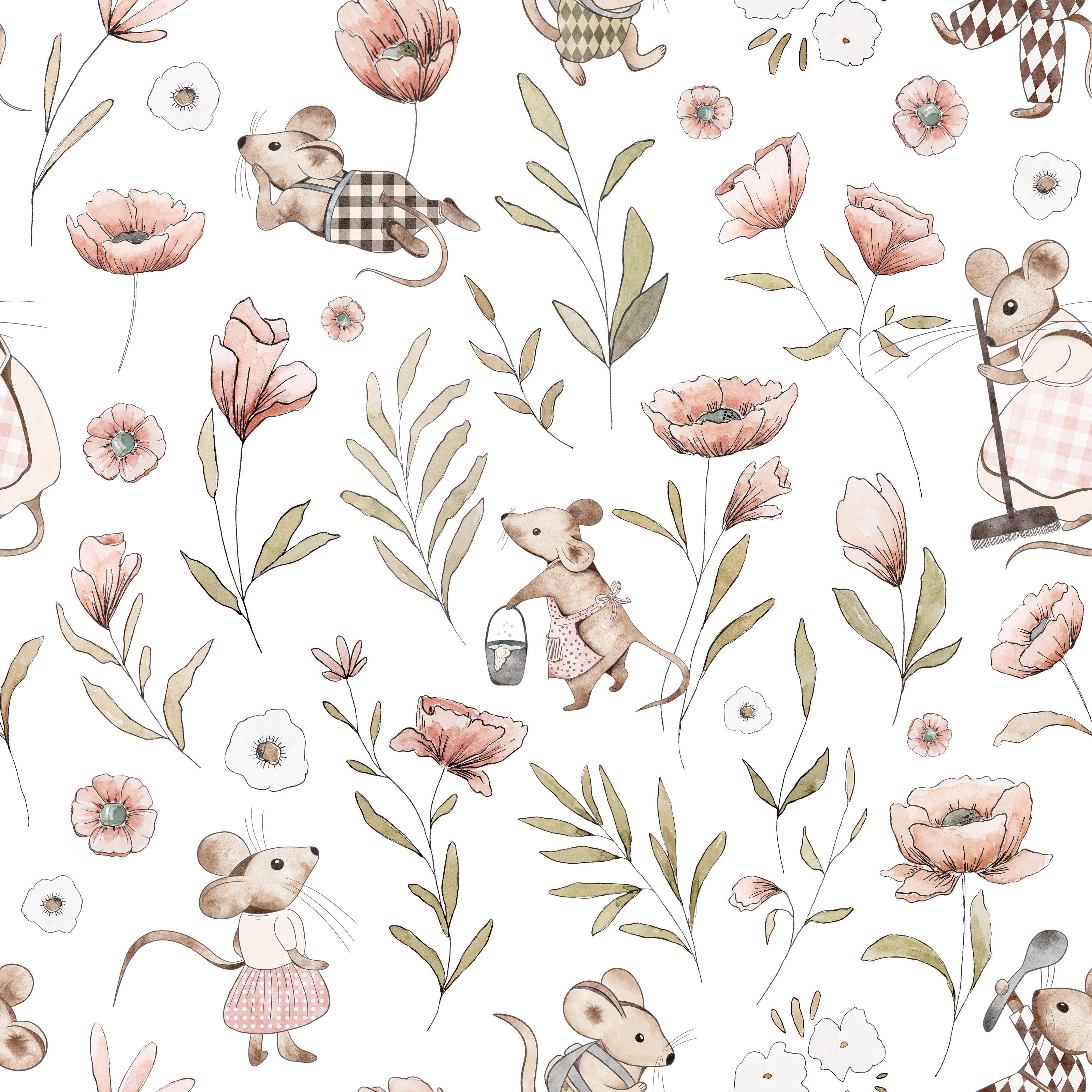 Merry Mice Pattern Wallpaper - Murals Your Way
