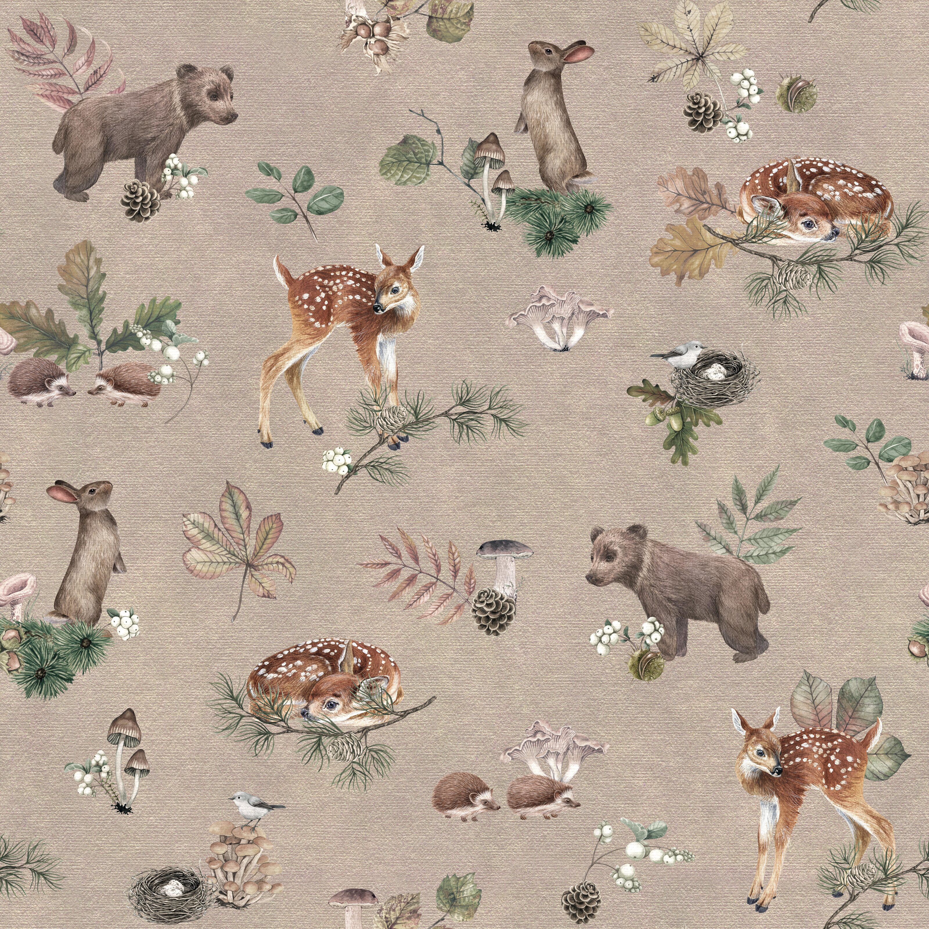 Forest Gathering Pattern On Brown Background Wallpaper - Murals Your Way