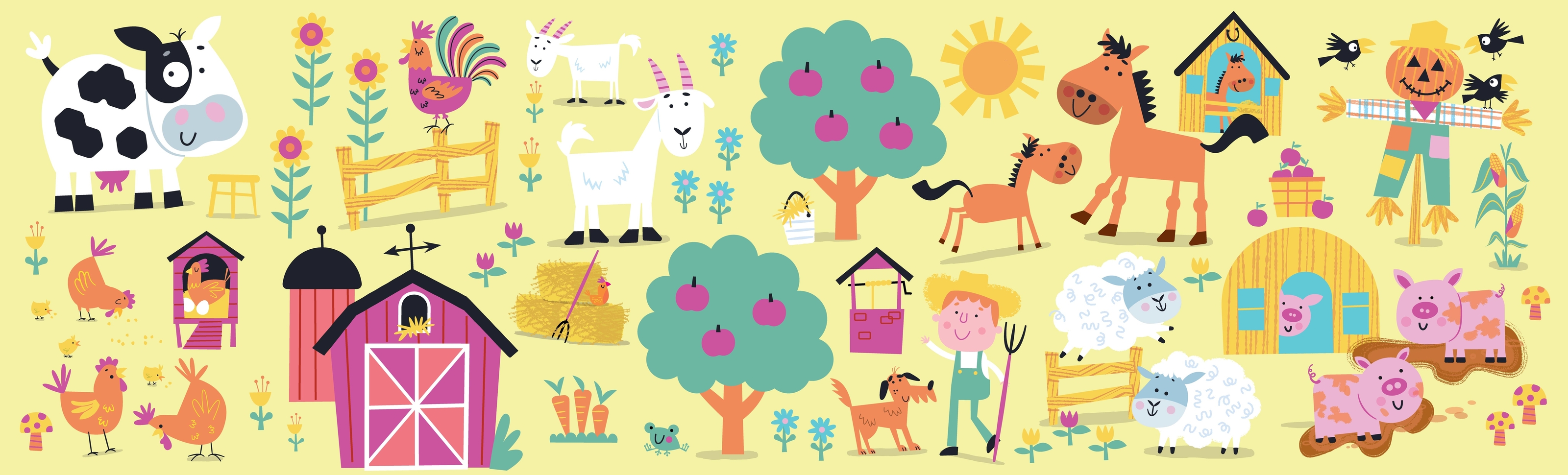 Farm Animal Panoramic Wall Mural - Murals Your Way