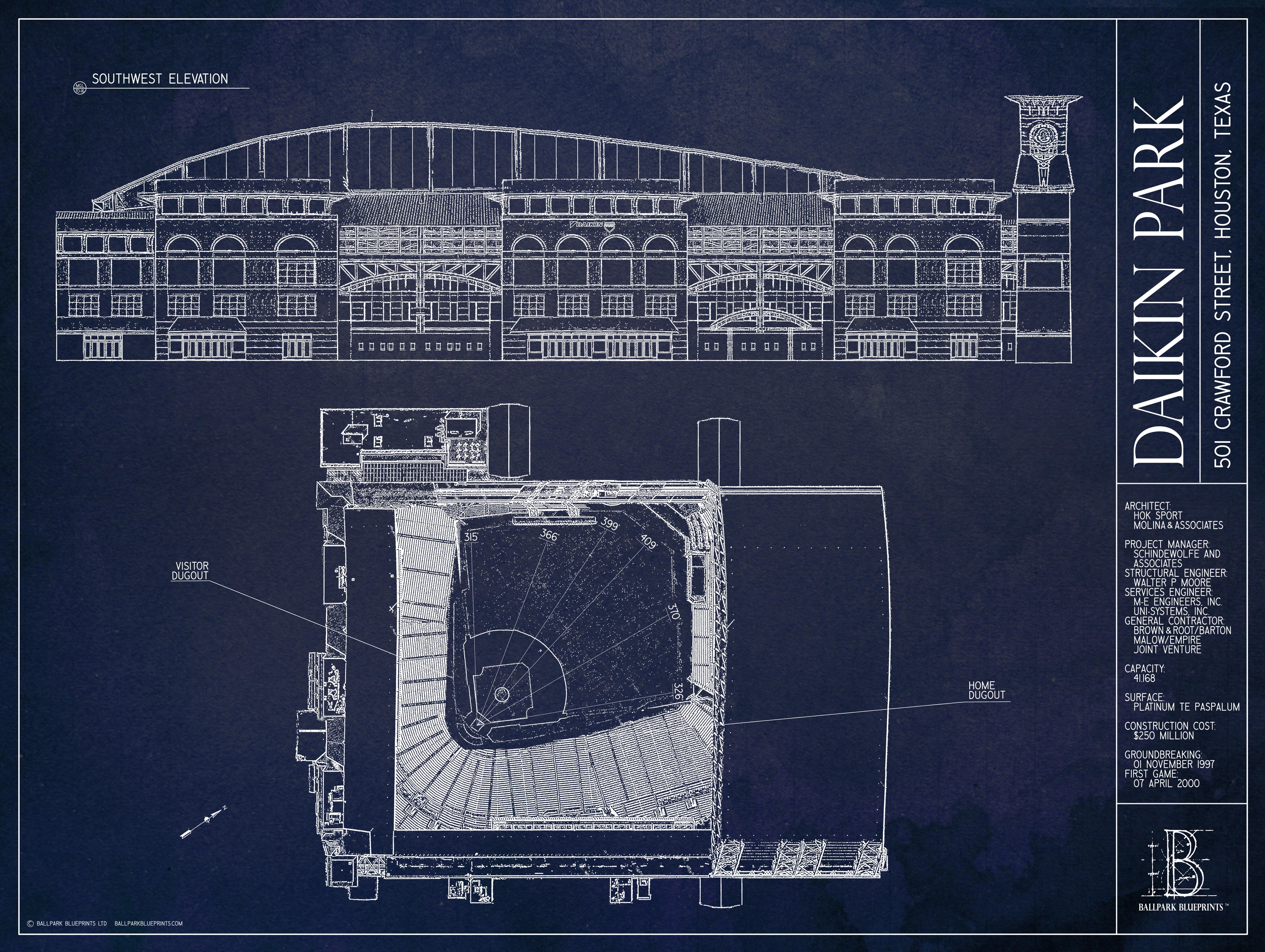 Daikin Park Blueprint Wall Mural - Murals Your Way