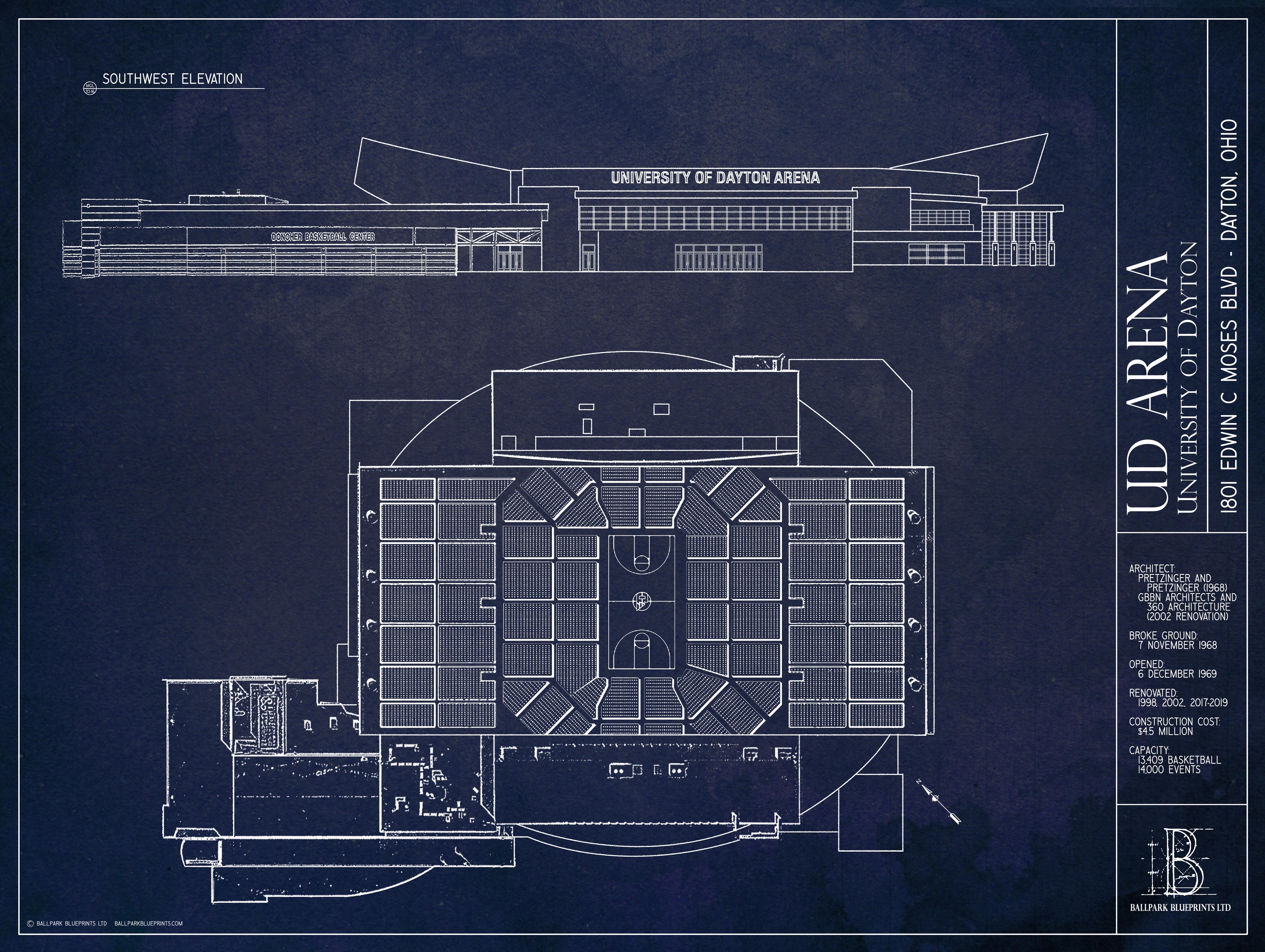 UD Arena Blueprint Wall Mural - Murals Your Way