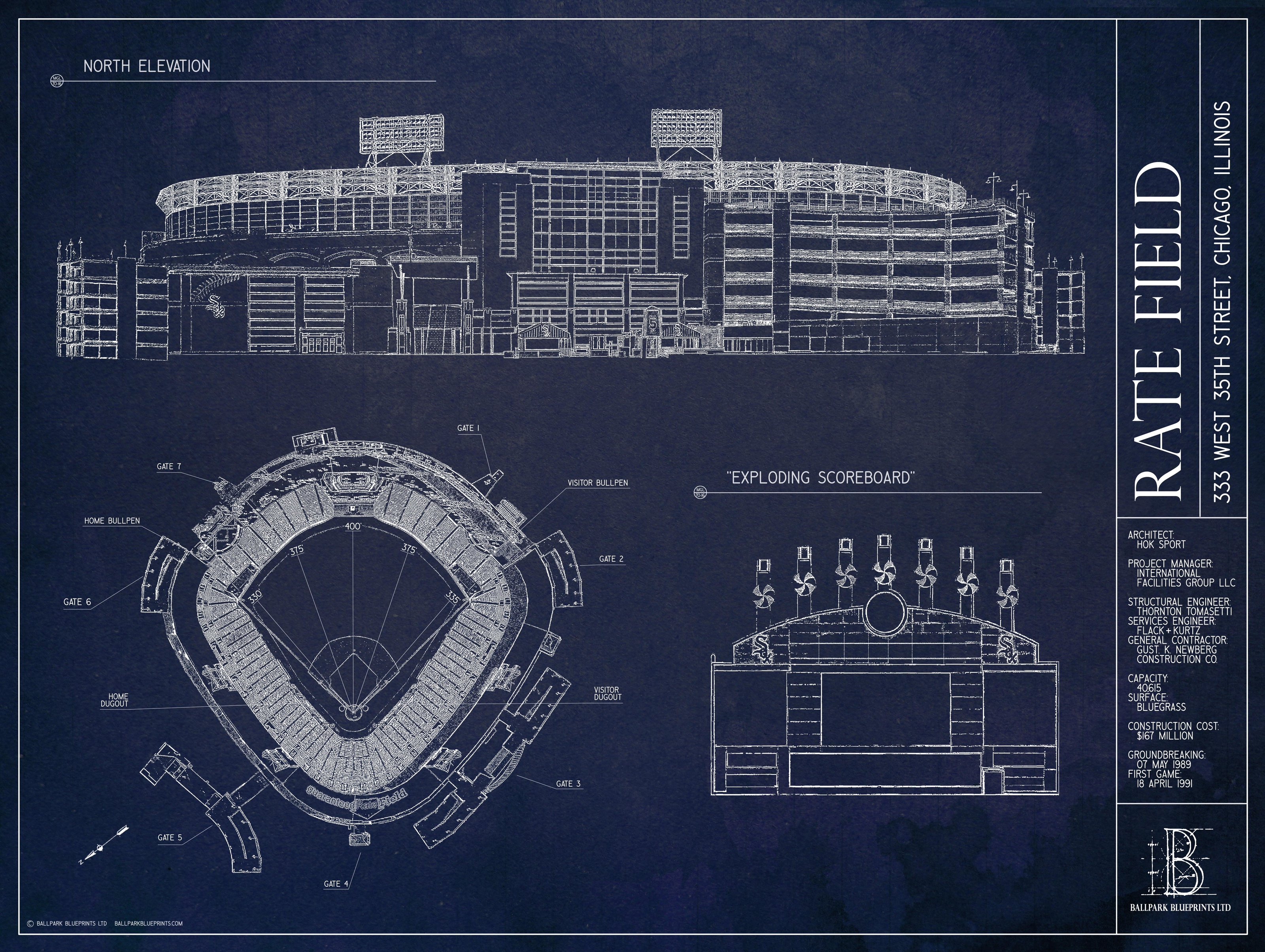 Rate Field Blueprint Wall Mural - Murals Your Way