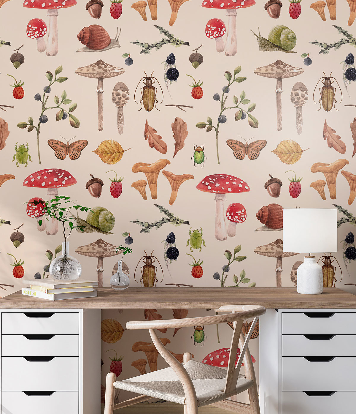 Cottagecore Mushroom Wallpaper in home office